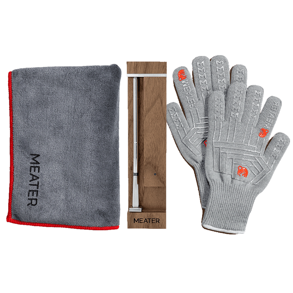 MEATER Pro Walnut, Grillhandschuhe und Mikrofasertuch im Bundle — MEATER DE